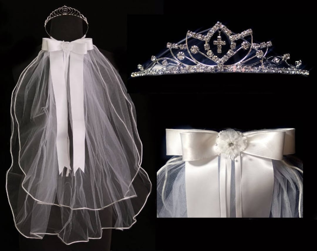 Girls First Communion Tiara With Veil - Rhinestone First Communion Veil ...
