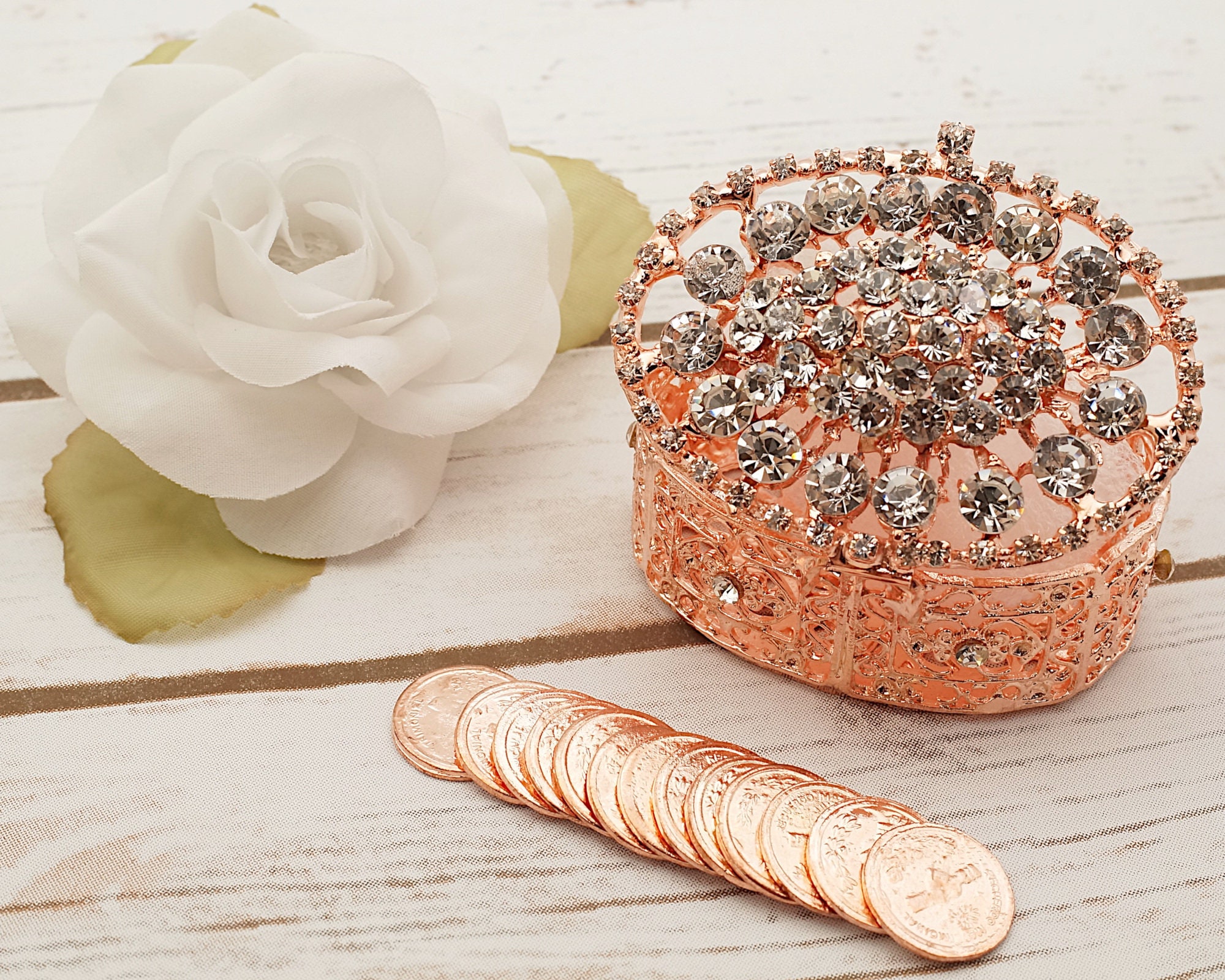 Rose Gold Rhinestone Wedding Arras Box Set Oval Shaped Arras - Etsy UK