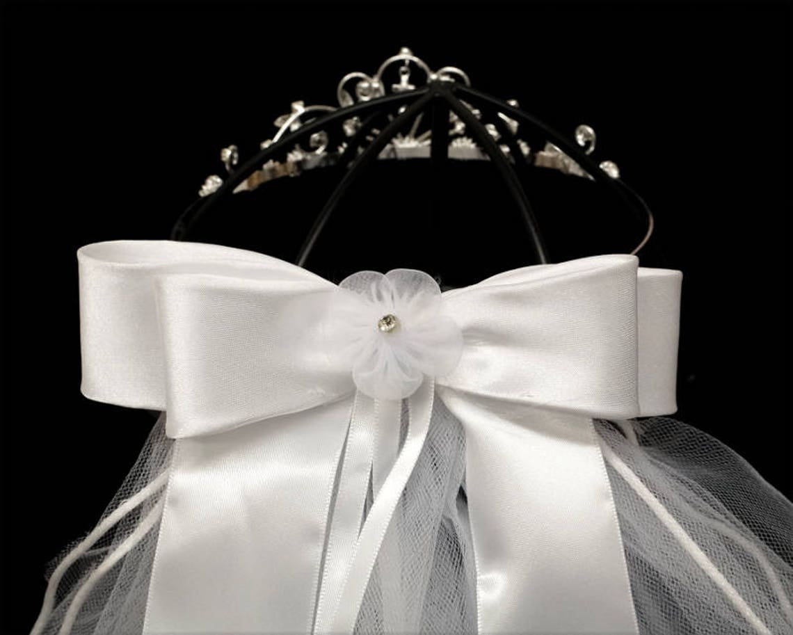 Girls First Communion Tiara With Veil Rhinestone First - Etsy