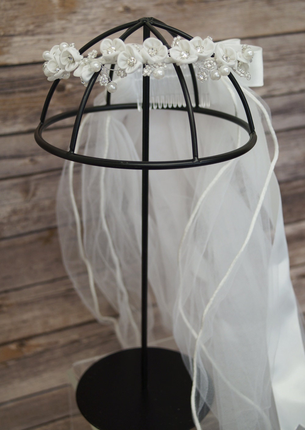 First Communion Headpiece First Communion Veil with Flowers | Etsy