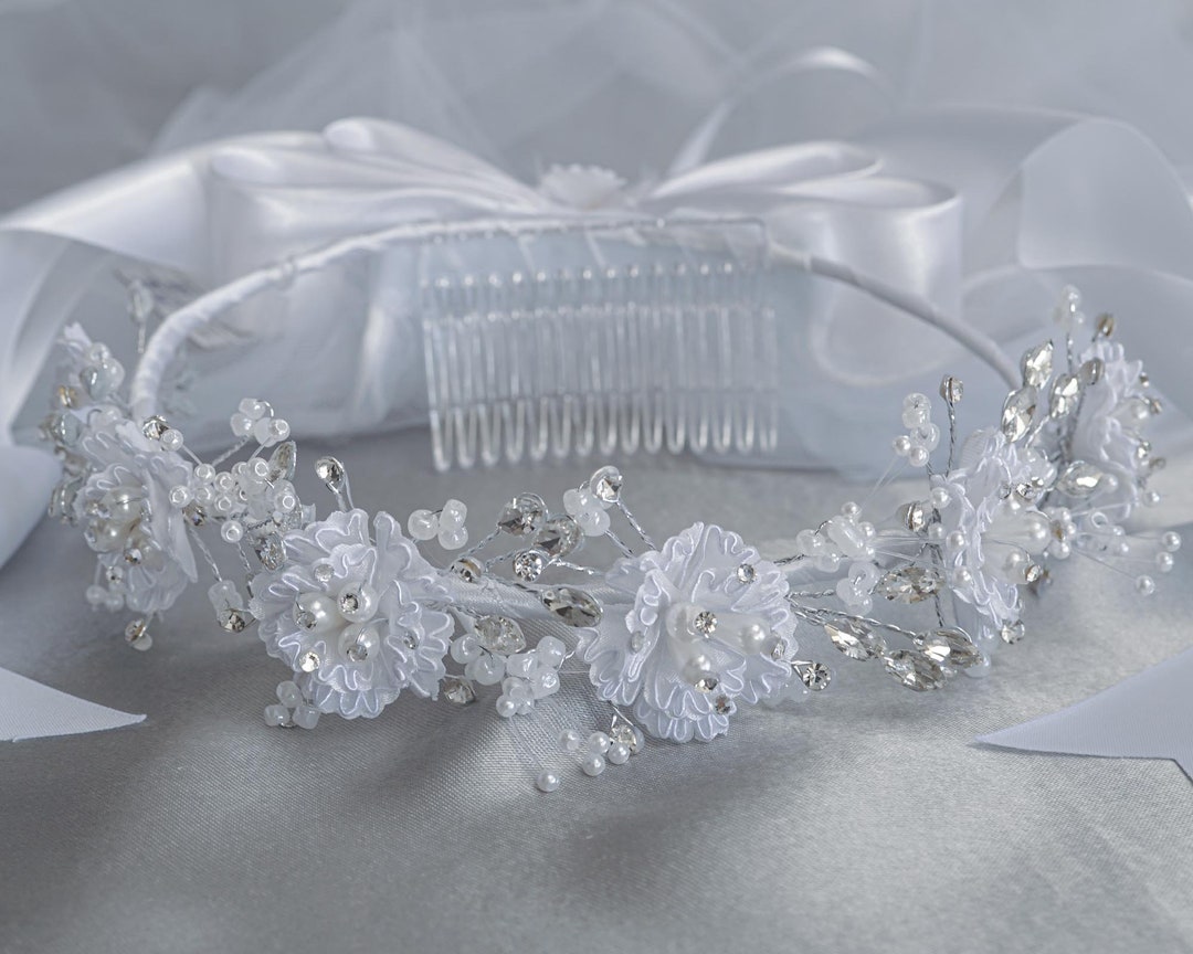 First Communion Veil and Headpiece - Girls Holy First Communion ...