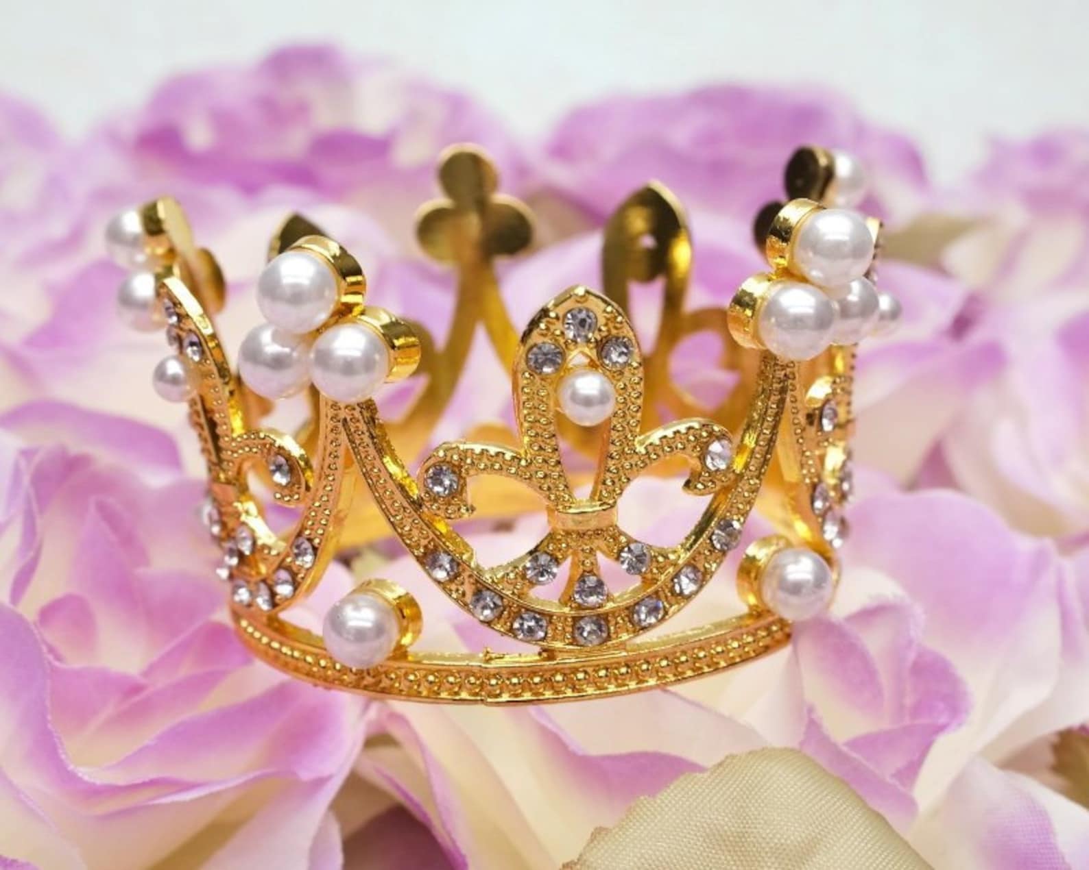 Gold Rhinestone Mini Full Round Tiara Doll Baby Tiara | Etsy