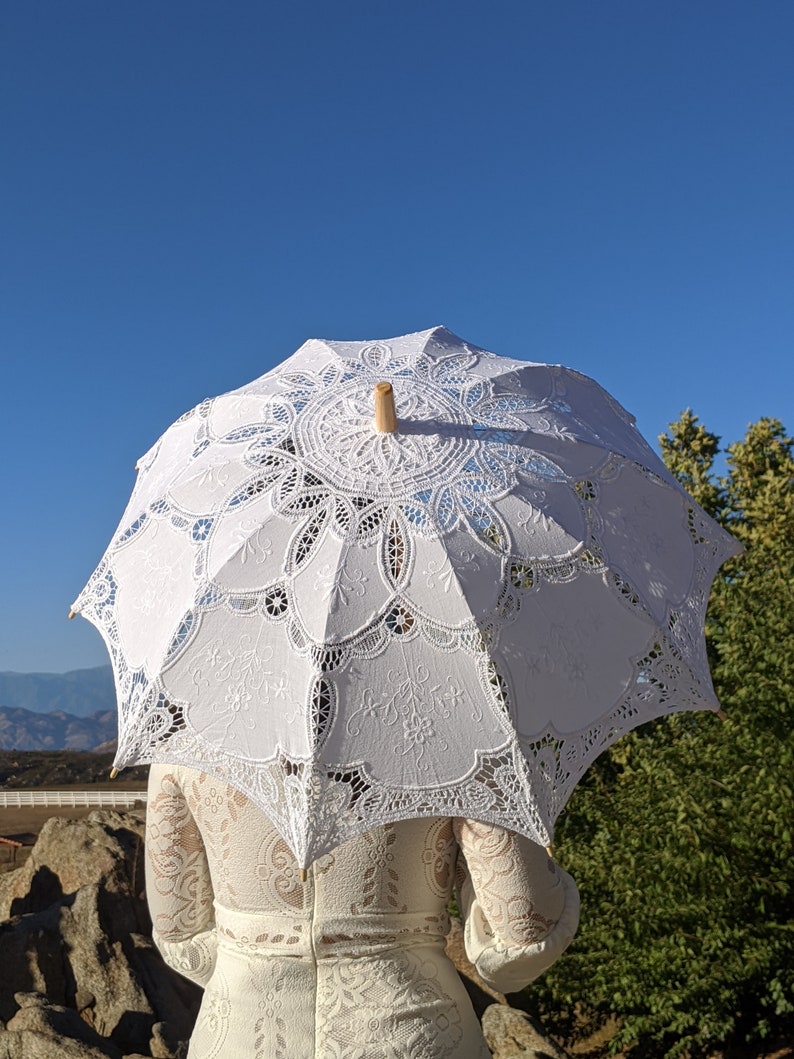 Full-size 29" Vintage Cotton Lace Wedding Parasol White Victorian Lace ...