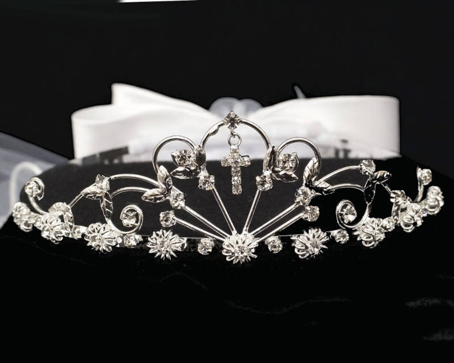 Girls First Communion Tiara With Veil Rhinestone First - Etsy