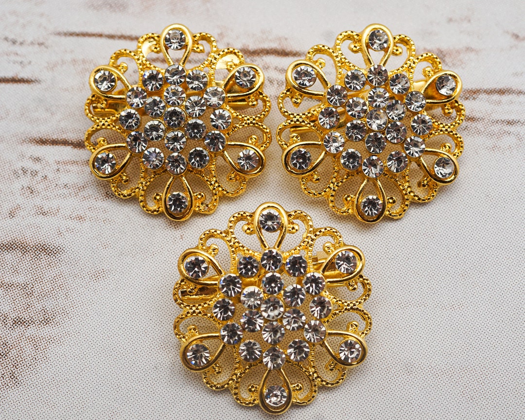 3PC Gold Brooch Pin Embellishment, Bridal Wedding DIY Crafts ...