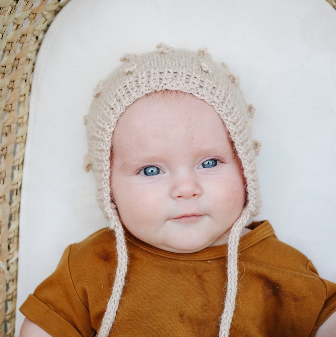 Knitted Bonnet/ Gender Neutral Hat for Babies/ Newborn Photo Prop ...