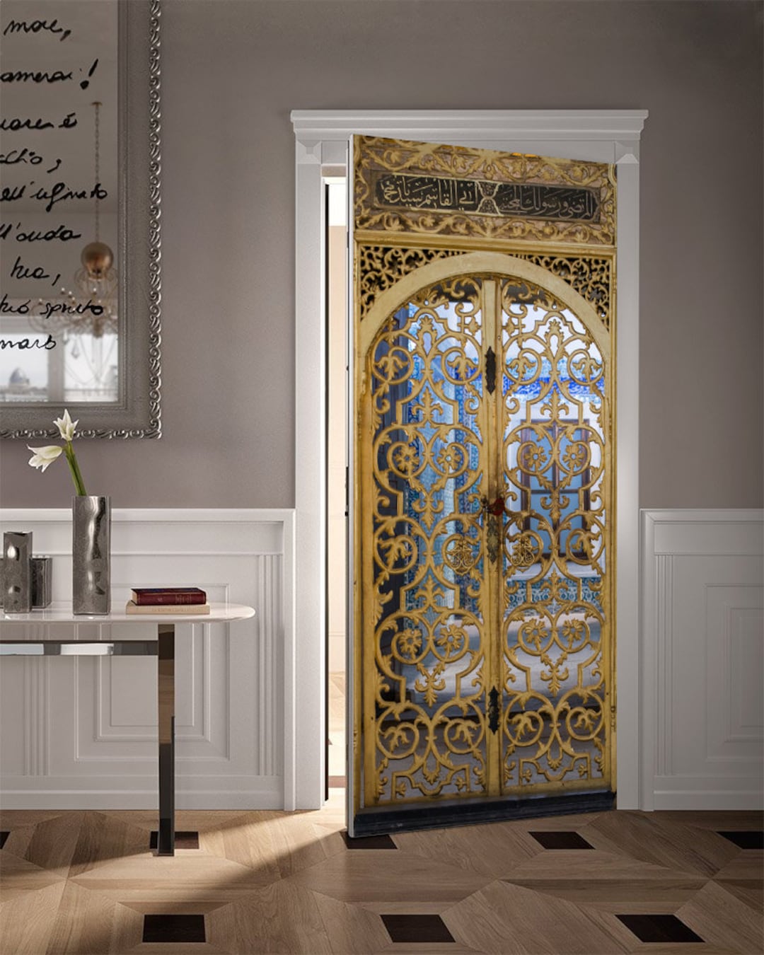 Wall Sticker *old Metal Door With Ottoman Pattern* / Mosque Wallpaper ...