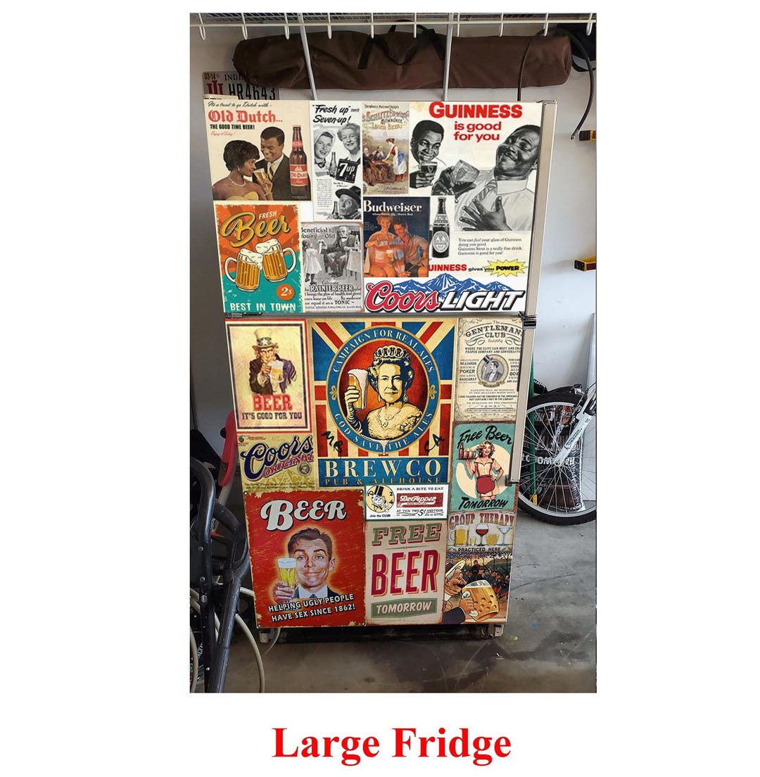 Fridge Decal - Mini-fridge Decal *retro Collage*/retro Beer Fridge Wrap ...