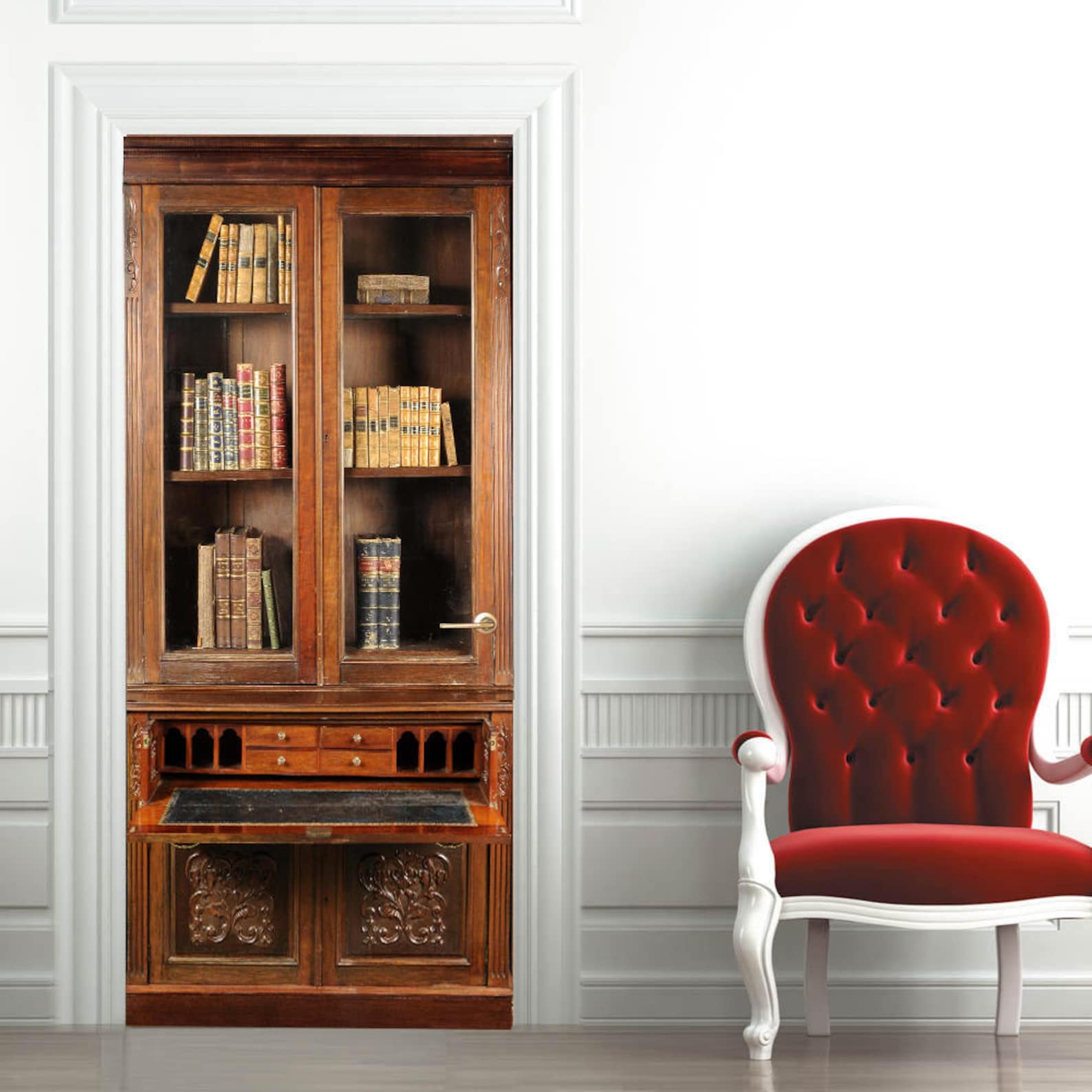 Door Wall Sticker *victorian Mahogany Secretaire Bookcase/ Bookcase ...