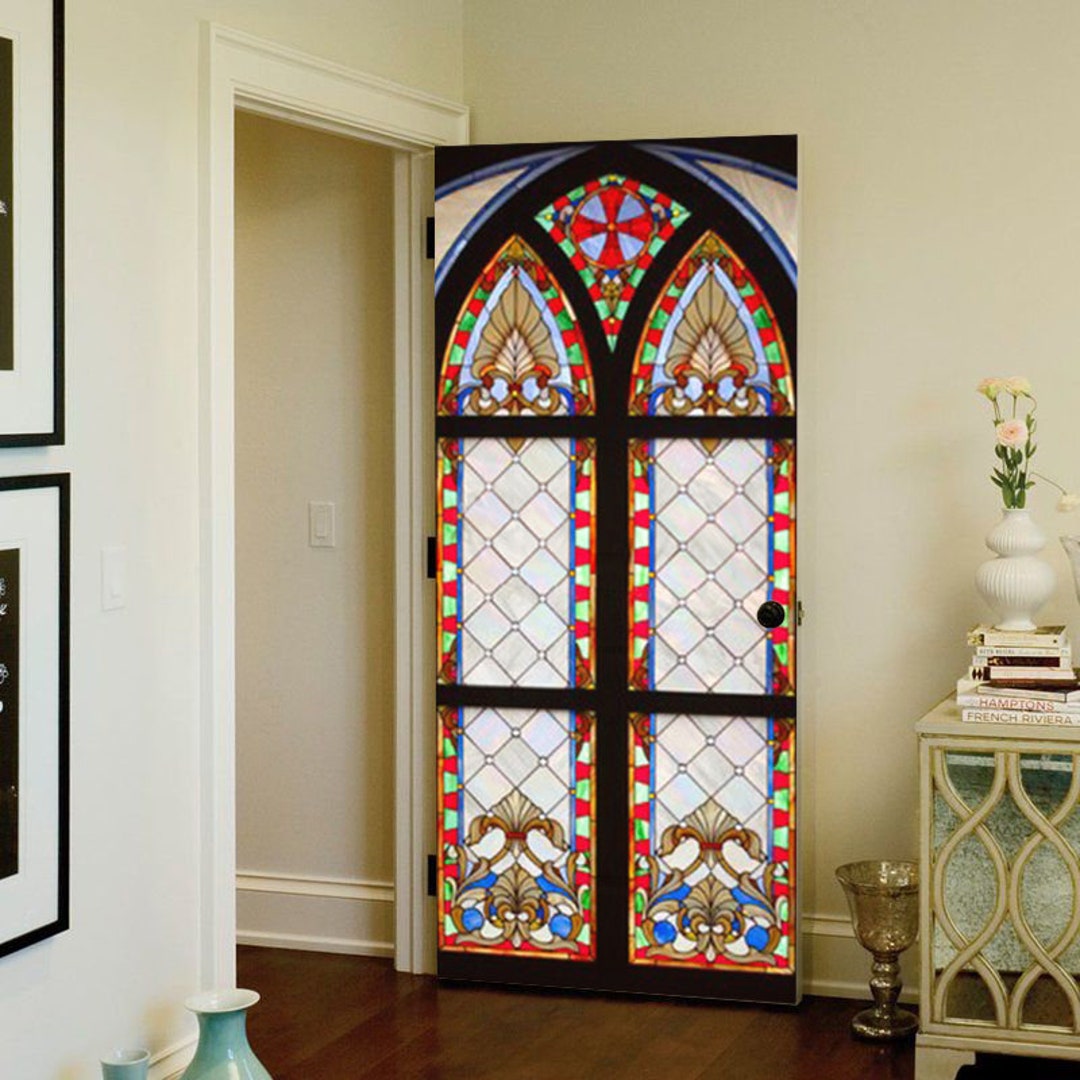 Door Wall Sticker Old Stained Glass Window/ Old Castle Stained Glass ...