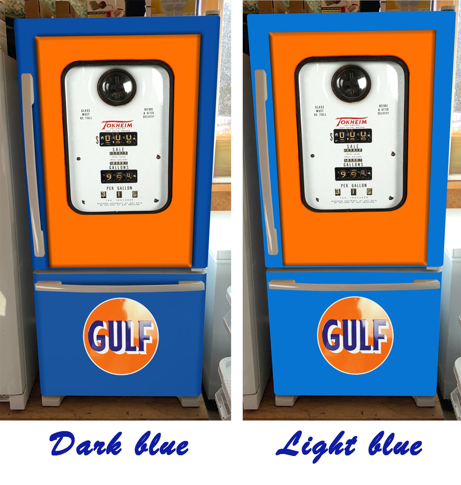 Vintage Gulf Gas Pump Refrigerator Wrap Skin / Retro Fridge Wrap/ Old Gas Pump Vinyl Decal/ Side ...
