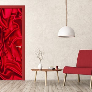 Door Wall Sticker Red Silk Satin / Texture Fabric Decal / Red Door Wrap ...
