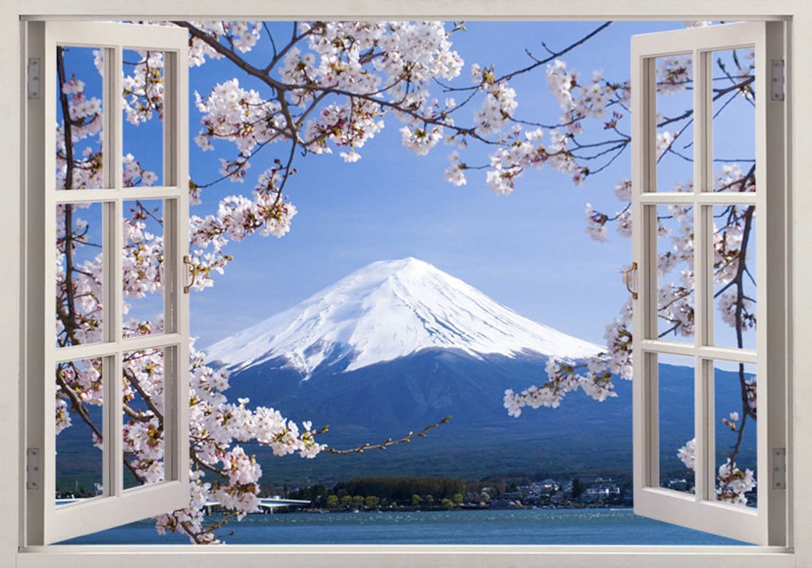 3D Wall Decal Window Mount Fuji With Cherry Blossom/mount Fuji - Etsy