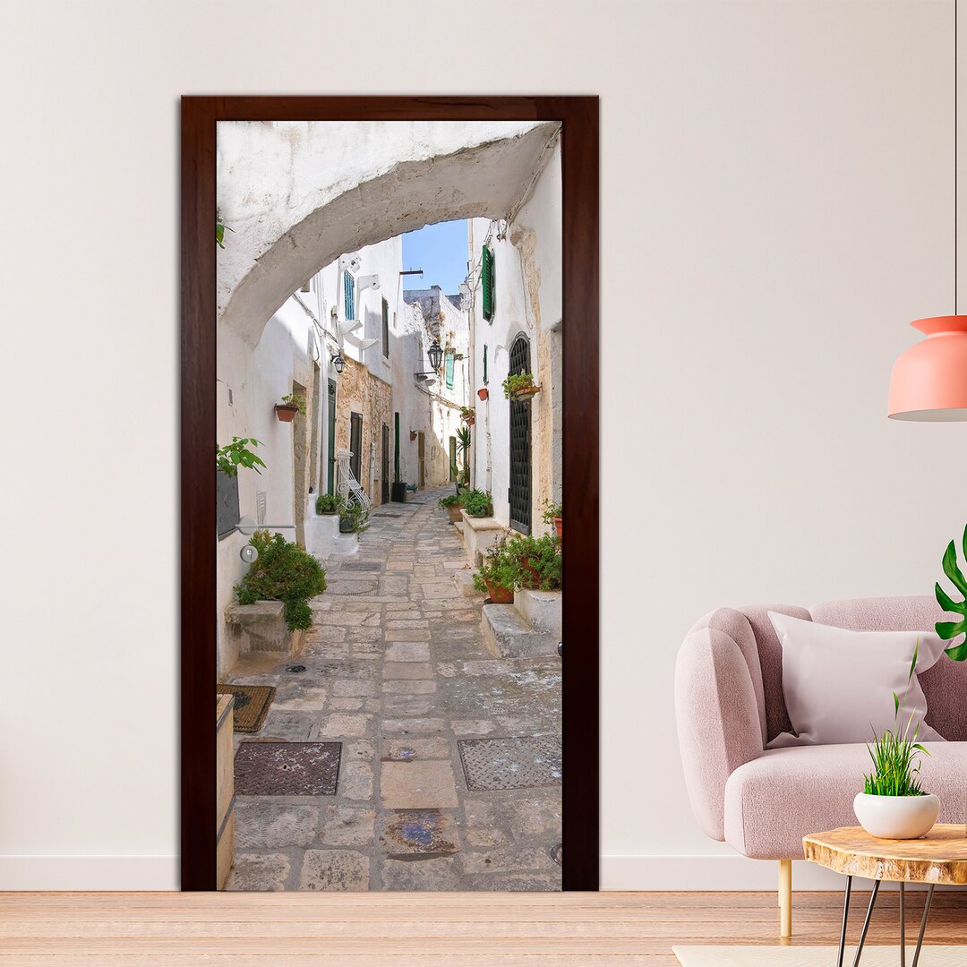 Door Wall Sticker Street in the Old Town / Self-adhesive Vinyl Decal ...