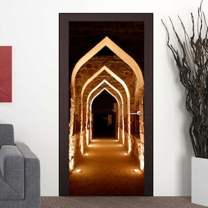 Door Wall Sticker Archway Inside Bahrain Fort at Night / Arabic Door ...
