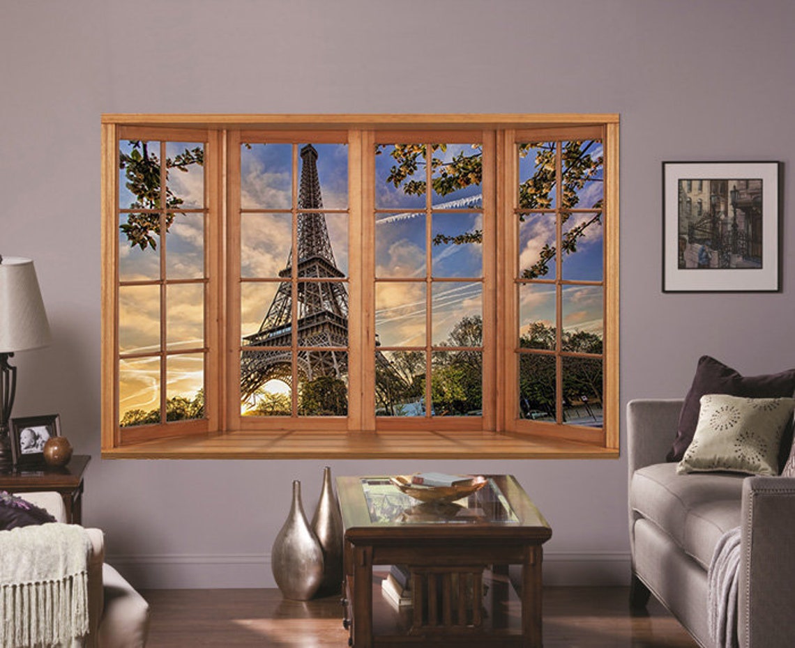 3D Wall Sticker Window *view of the Eiffel Tower* / Window Wall Decal ...