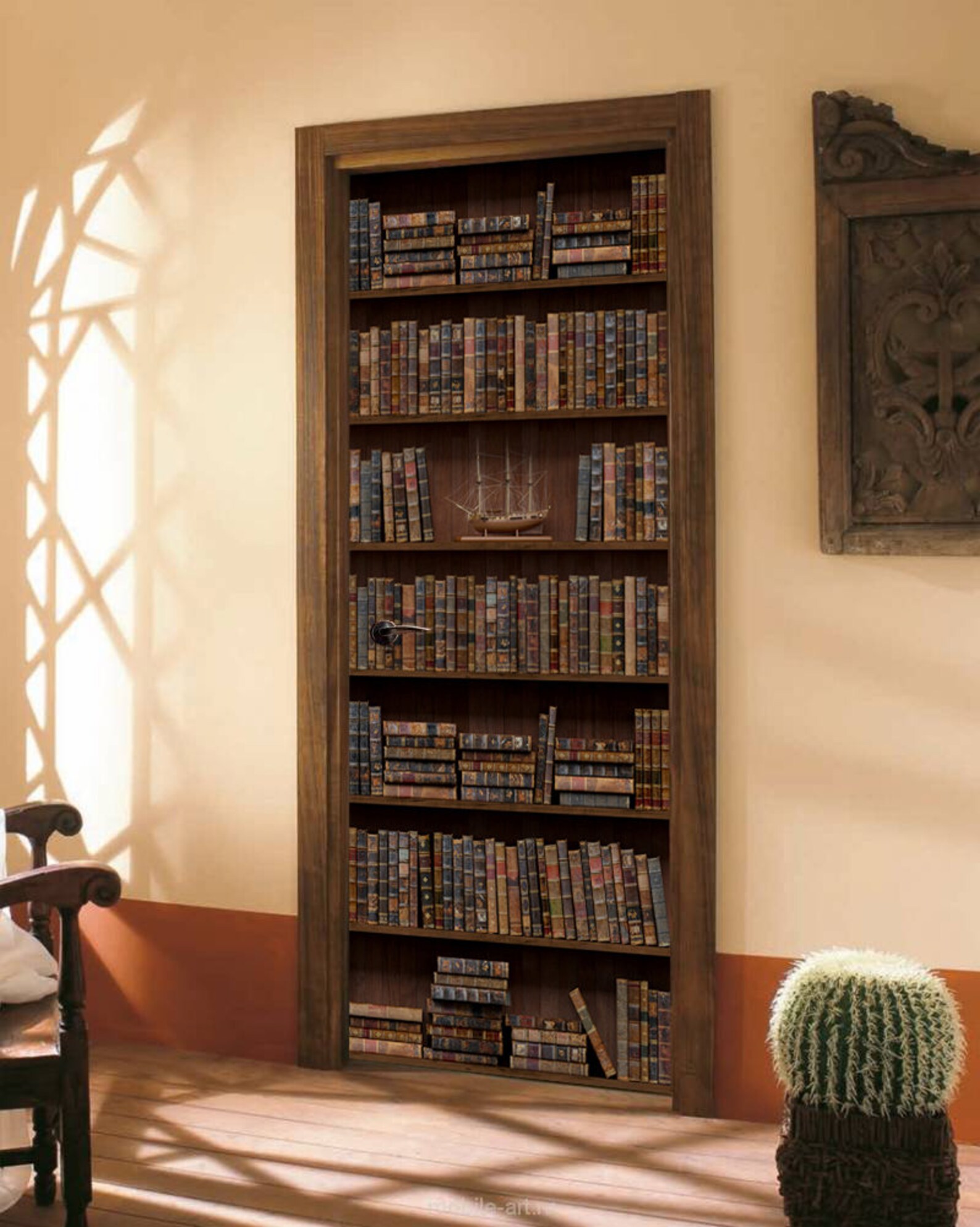 Door Wall Sticker *old Bookcase*/ Bookcase Door Wrap/ Bookshelf Door ...