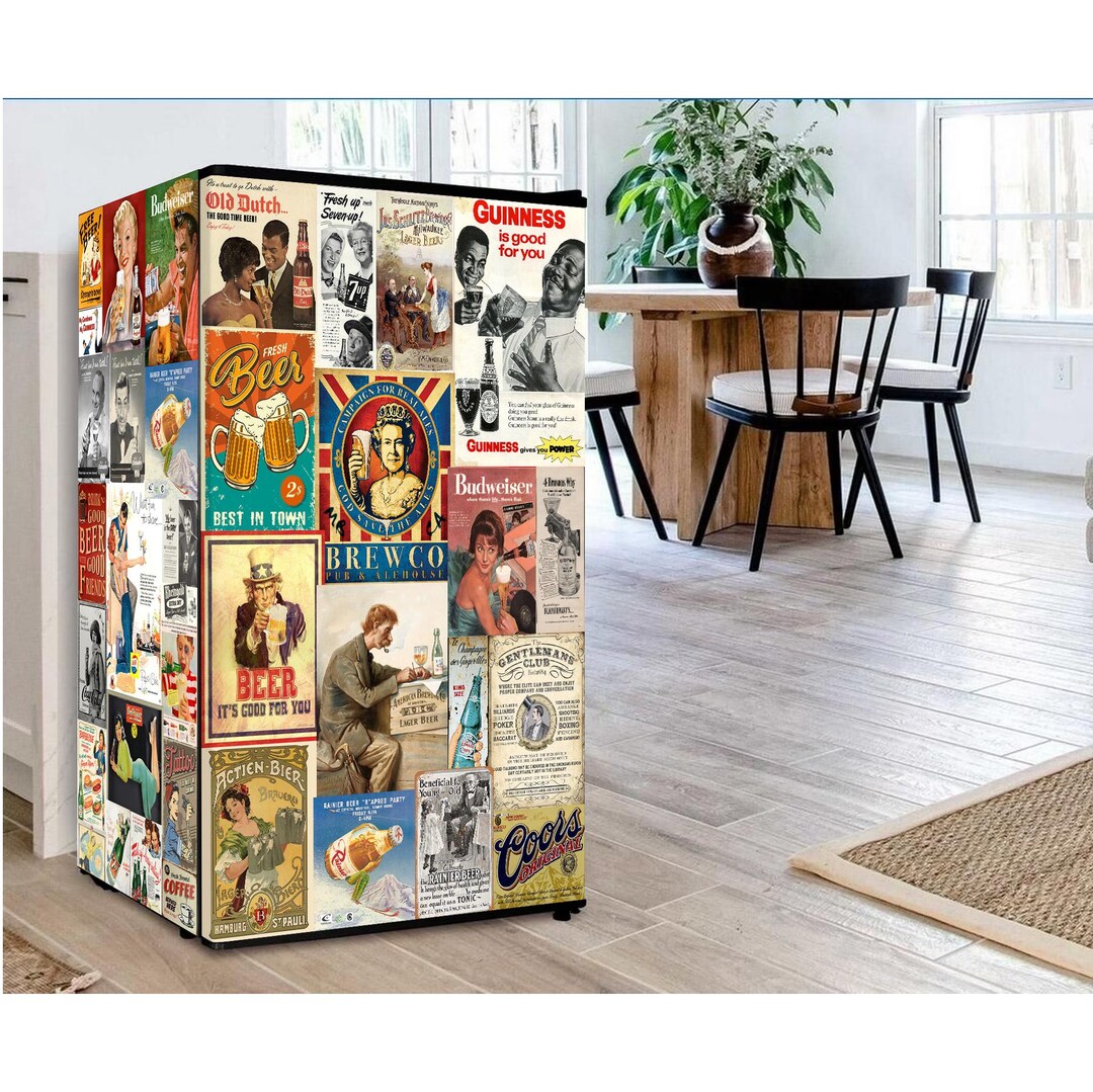Fridge Sticker for Beer Lovers/ Beer Fridge Decal/ Retro Fridge Wrap ...