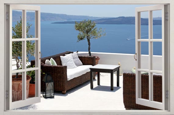 3D Wall Sticker Window terrace With Sea View Santorini - Etsy