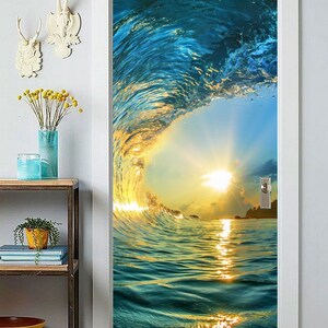 Door Wall Sticker **ocean Wave at Sunset Time*/ Seascape Door Decal ...