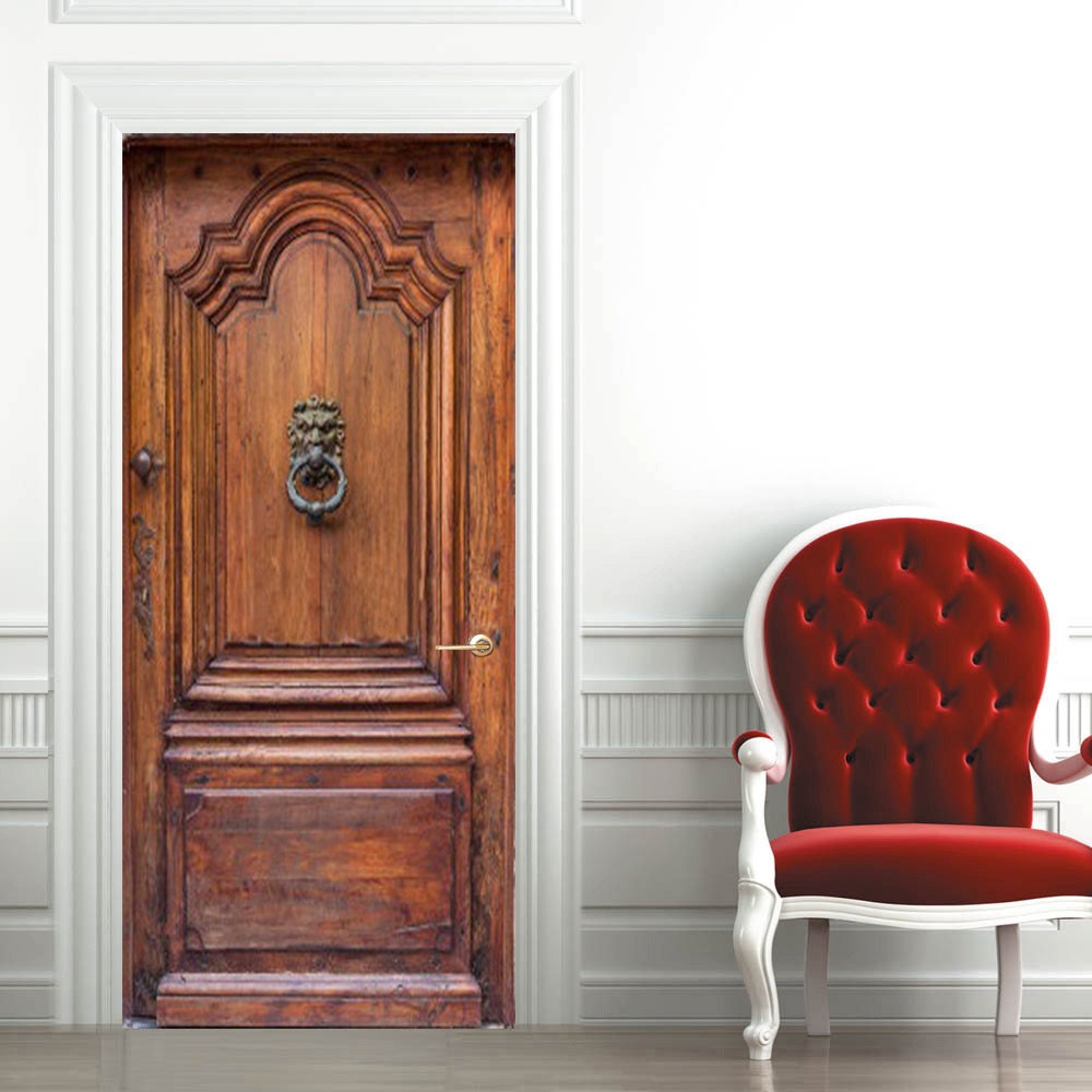 Door Wall Sticker *old Wood Door With Ancient Knocker* / Sliding Barn ...
