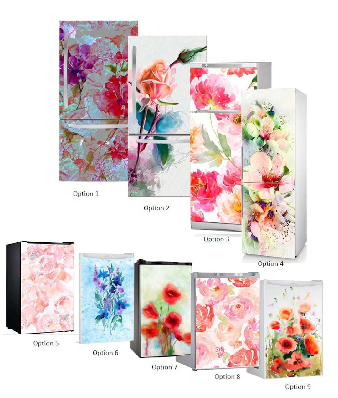 Fridge Vinyl Sticker - Mini-fridge Vinyl Sticker *beautiful Flowers ...