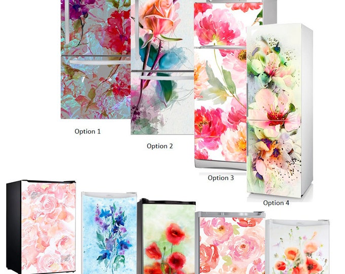 Fridge Vinyl Sticker Mini-fridge Vinyl Sticker beautiful Flowers/floral ...