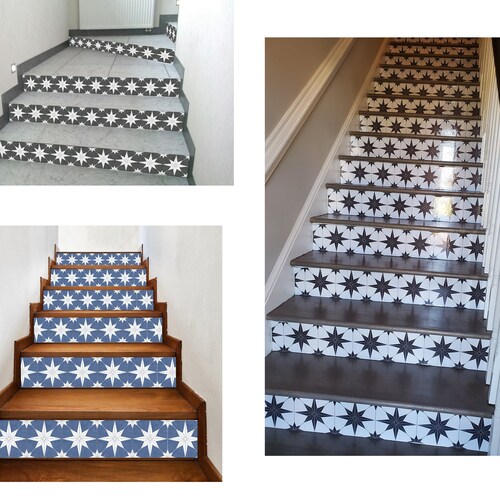 Stair Riser Decal / Tile Stickers VINTAGE STAR GRAY /peel and - Etsy