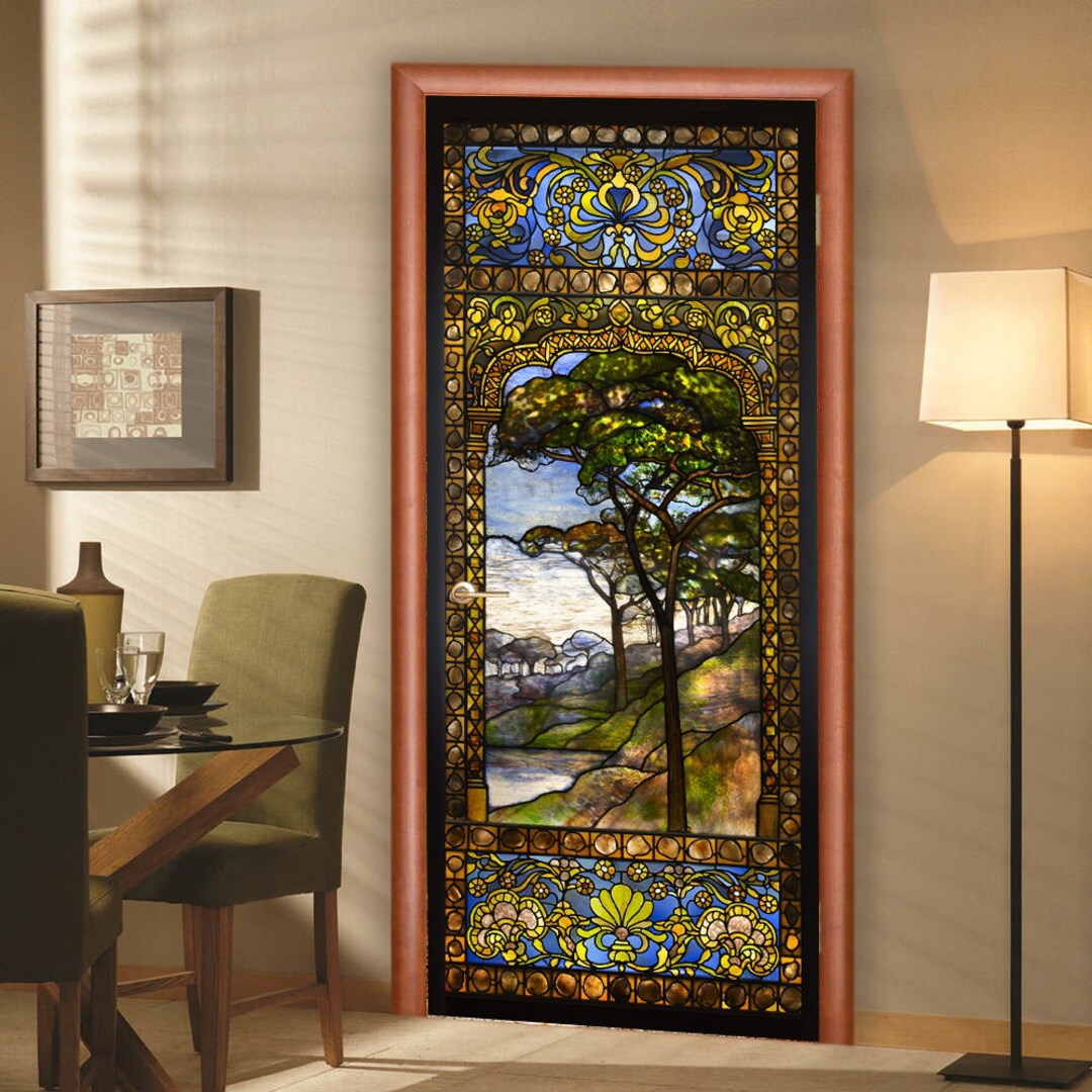 Door Wall Sticker tiffany Landscape Window/ Stained Glass Sticker ...
