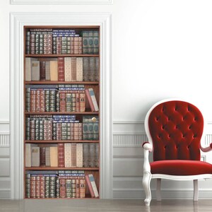 Door Wall Sticker Bookcase/ Library Wallpaper/ Bookcase Door Decal ...
