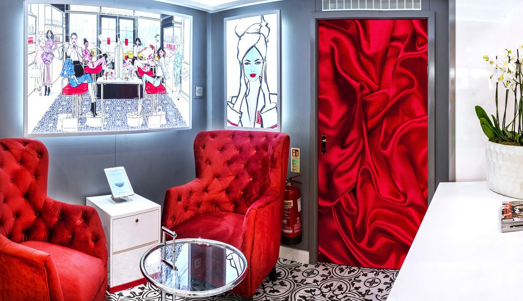 Door Wall Sticker Red Silk Satin / Texture Fabric Decal / Red Door Wrap ...