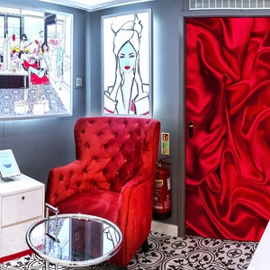 Door Wall Sticker Red Silk Satin / Texture Fabric Decal / Red Door Wrap ...