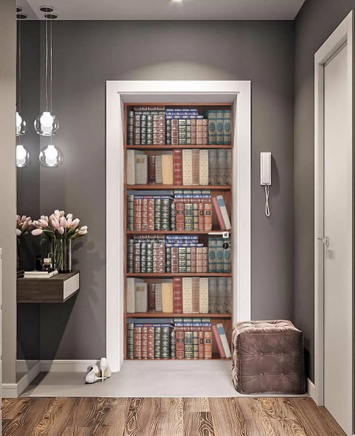Door Wall Sticker Bookcase/ Library Wallpaper/ Bookcase Door Decal ...