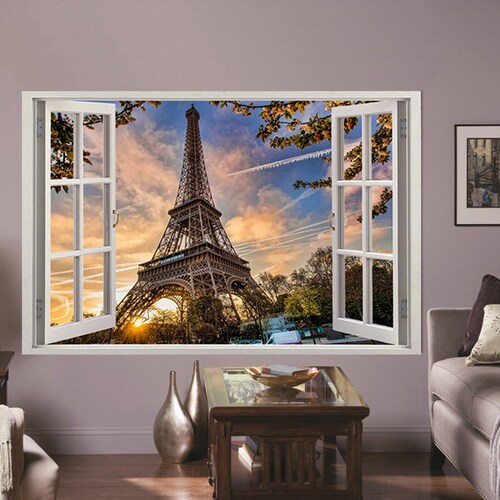 3D Wall Sticker Window view of the Eiffel Tower / - Etsy
