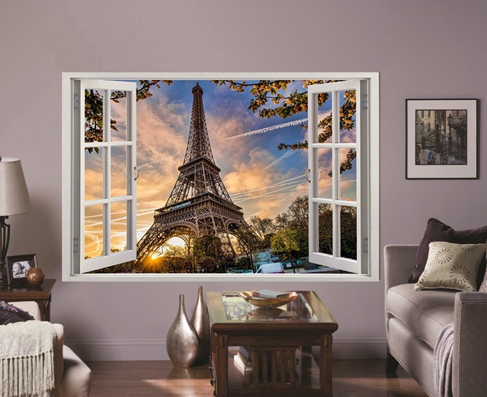 3D Wall Sticker Window *view of the Eiffel Tower* / Window Wall Decal ...
