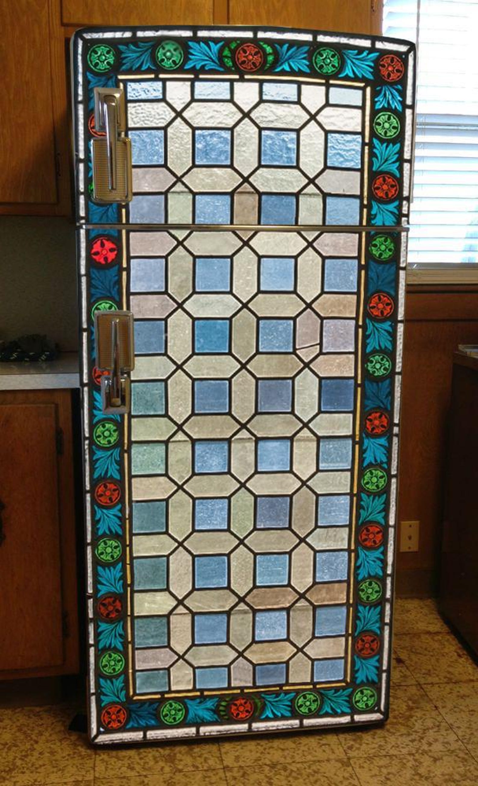 Fridge Vinyl Decal *stained Glass With Bevels* and *colorful Stained ...