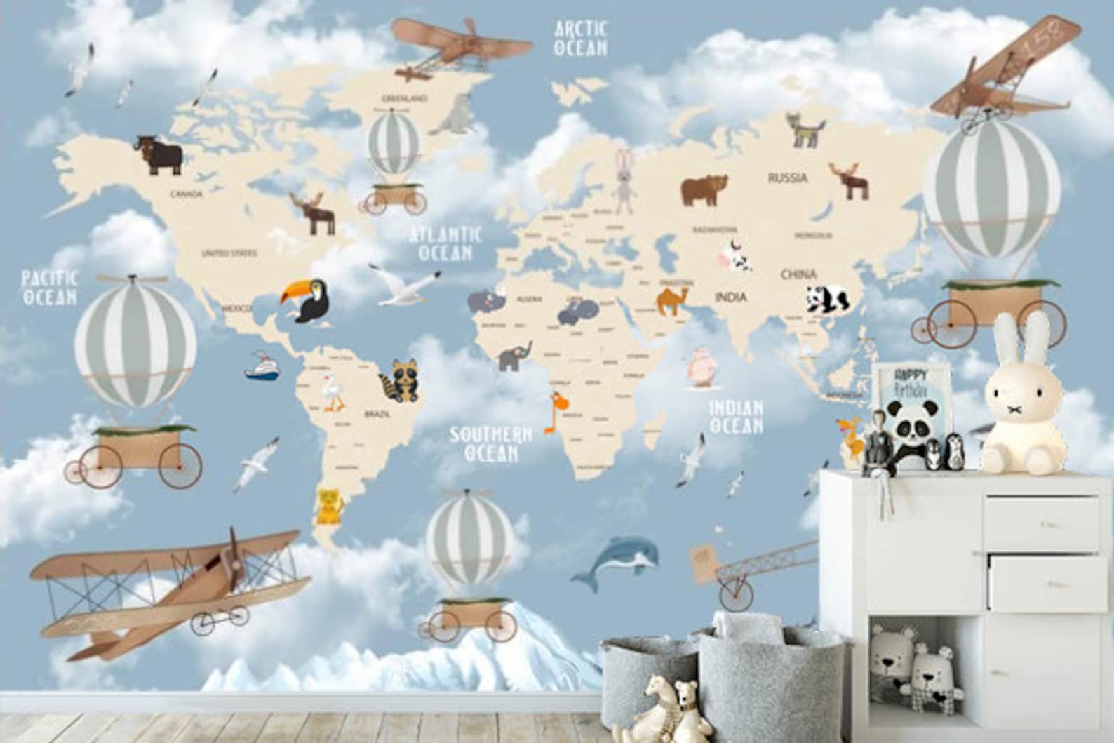 Wall Mural world Map for Kids/kids Map/ Child's World/ - Etsy