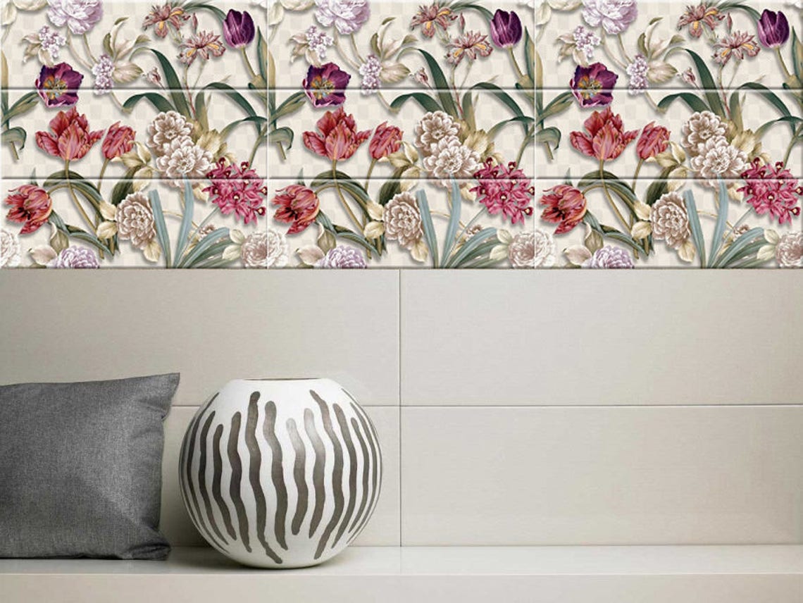 Vinyl Stickers tile With Floral Motif/ Peel and Stick | Etsy