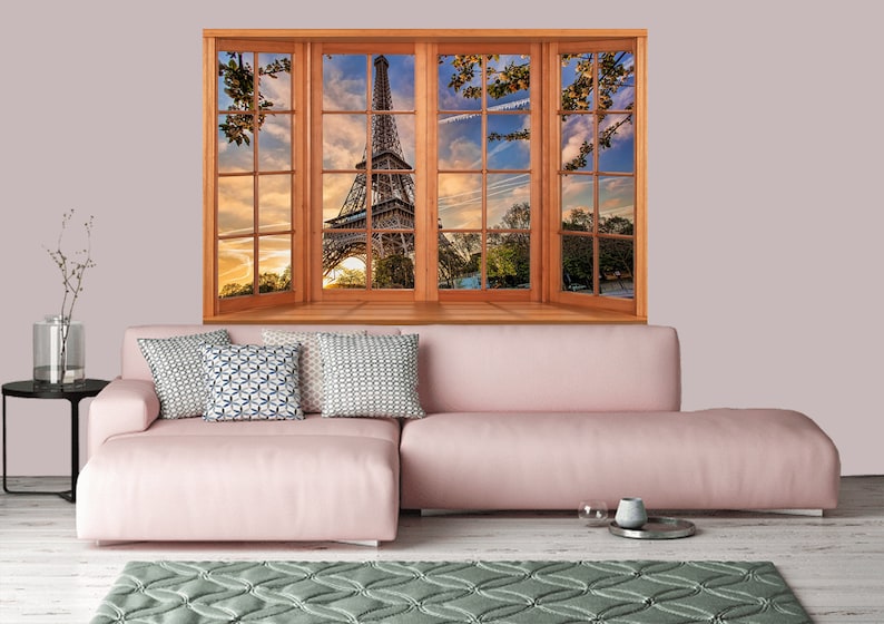 3D Wall Sticker Window *view of the Eiffel Tower* / Window Wall Decal ...