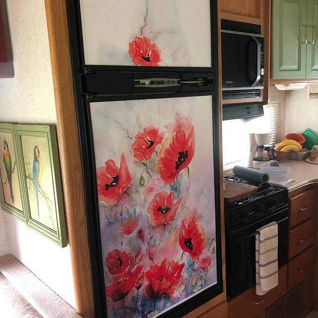 Fridge Vinyl Sticker *red Poppies* and *tulips*/ Refrigerator Wrap ...