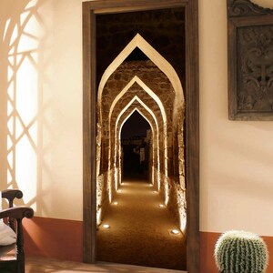 Door Wall Sticker Archway Inside Bahrain Fort at Night / Arabic Door ...