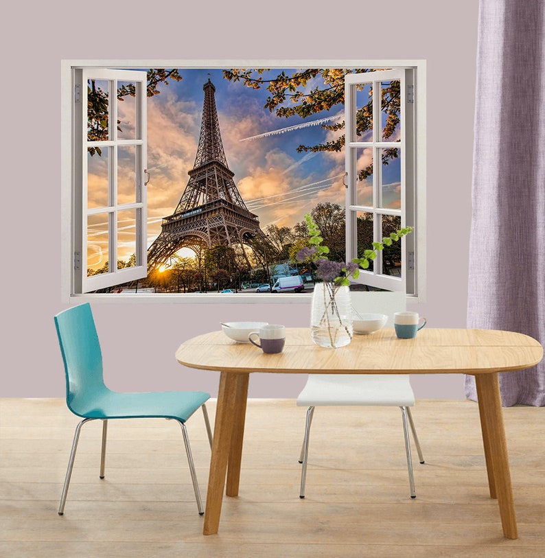 3D Wall Sticker Window *view of the Eiffel Tower* / Window Wall Decal ...