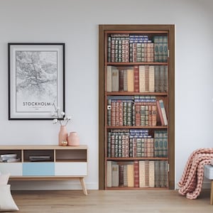 Door Wall Sticker Bookcase/ Library Wallpaper/ Bookcase Door Decal ...