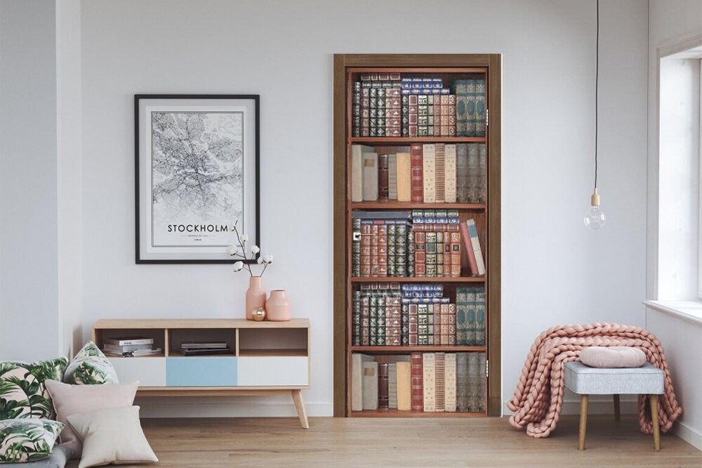 Door Wall Sticker Bookcase/ Library Wallpaper/ Bookcase Door Decal ...