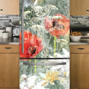 Fridge Wrap Vintage Watercolor Flowers/ Floral Fridge Decal /retro ...
