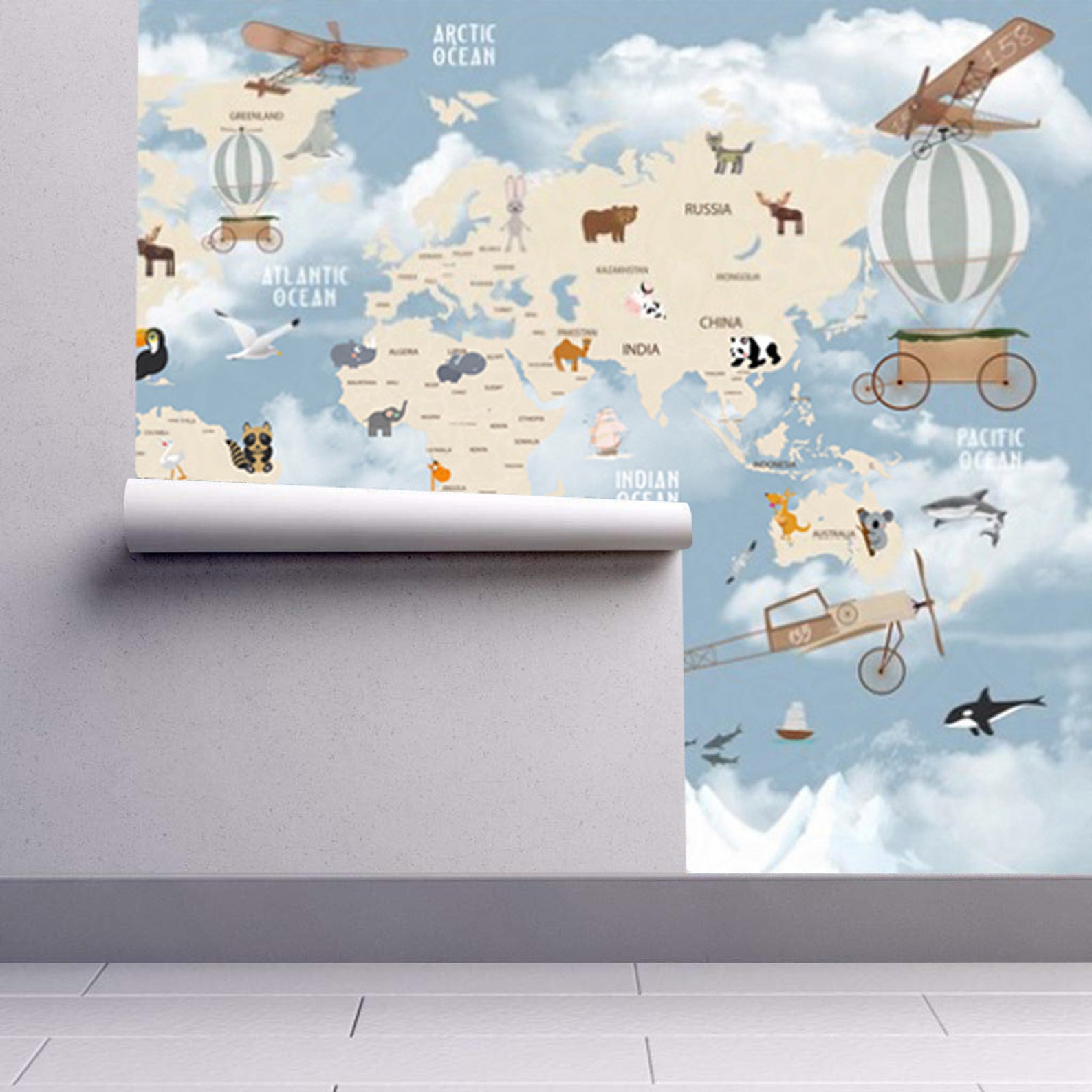 Wall Mural world Map for Kids/kids Map/ World Map Peel and - Etsy