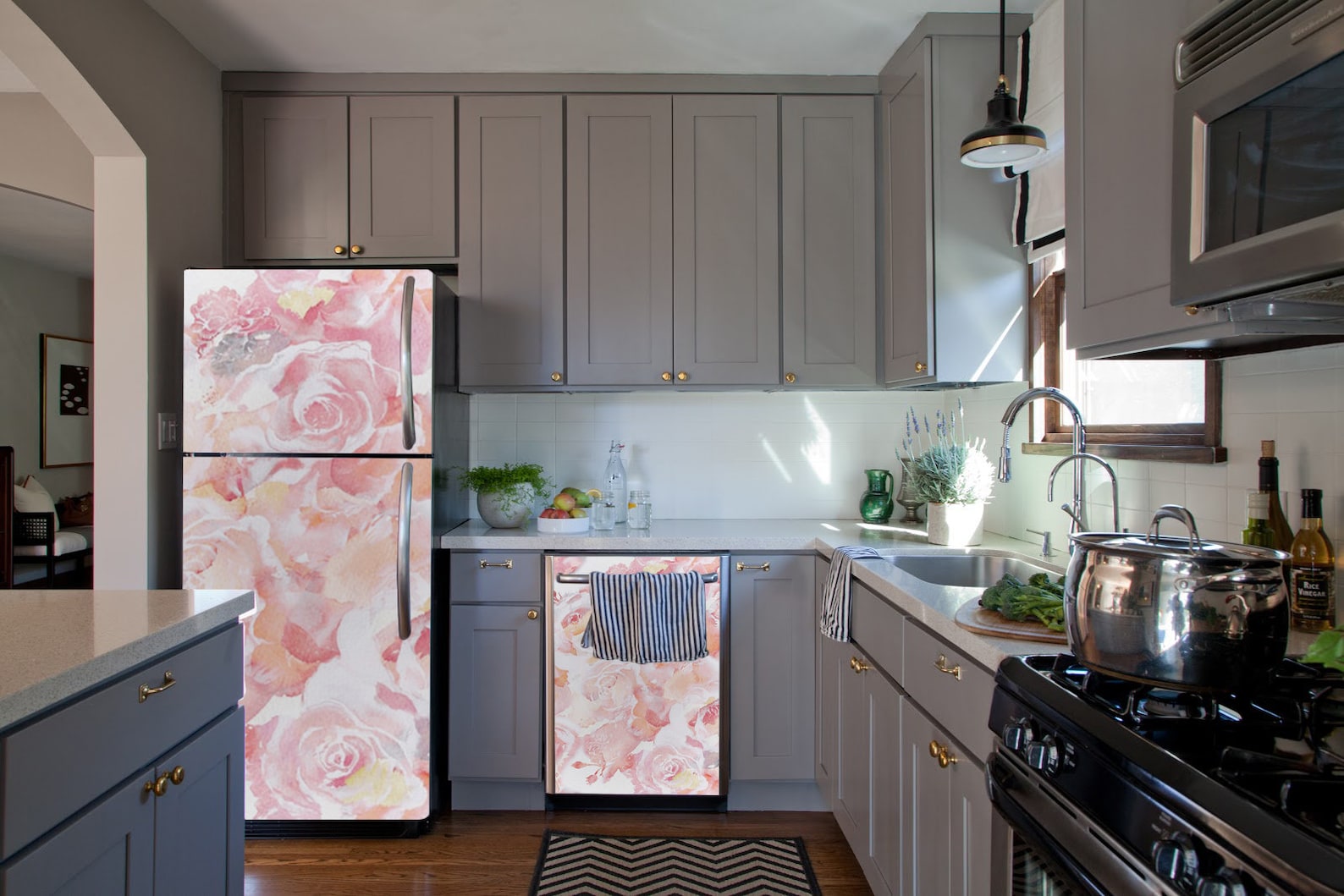 Fridge Vinyl Sticker - Mini-fridge Vinyl Sticker *beautiful Flowers ...