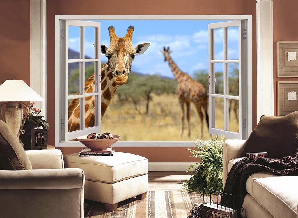 3D Wall Sticker Window Giraffes Behind the Window / | Etsy