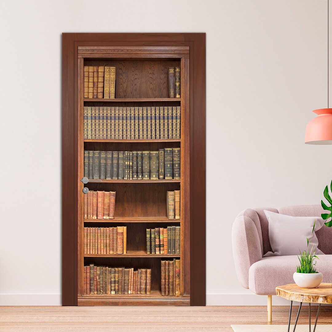 Door Wall Sticker *old Bookcase/ Bookcase Door Wrap/ Bookcase Door ...