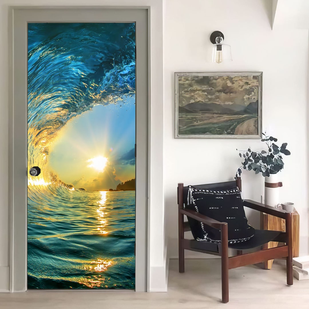 Door Wall Sticker *ocean Wave at Sunset*/ Seascape Door Decal/ Ocean ...